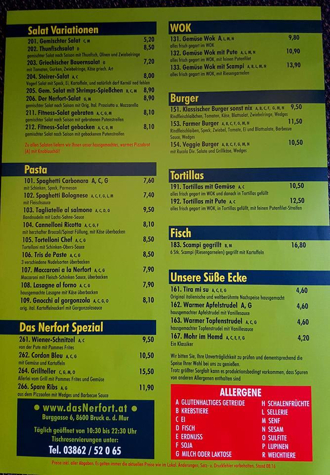 Меню ресторана Das Nerfort, Genussvolles aus aller Welt, Брукк-ан-дер-Мур